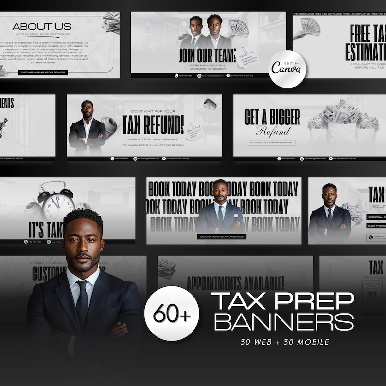 Tax Prep Banner Canva Template, Accountant Website and Mobile Banners ...