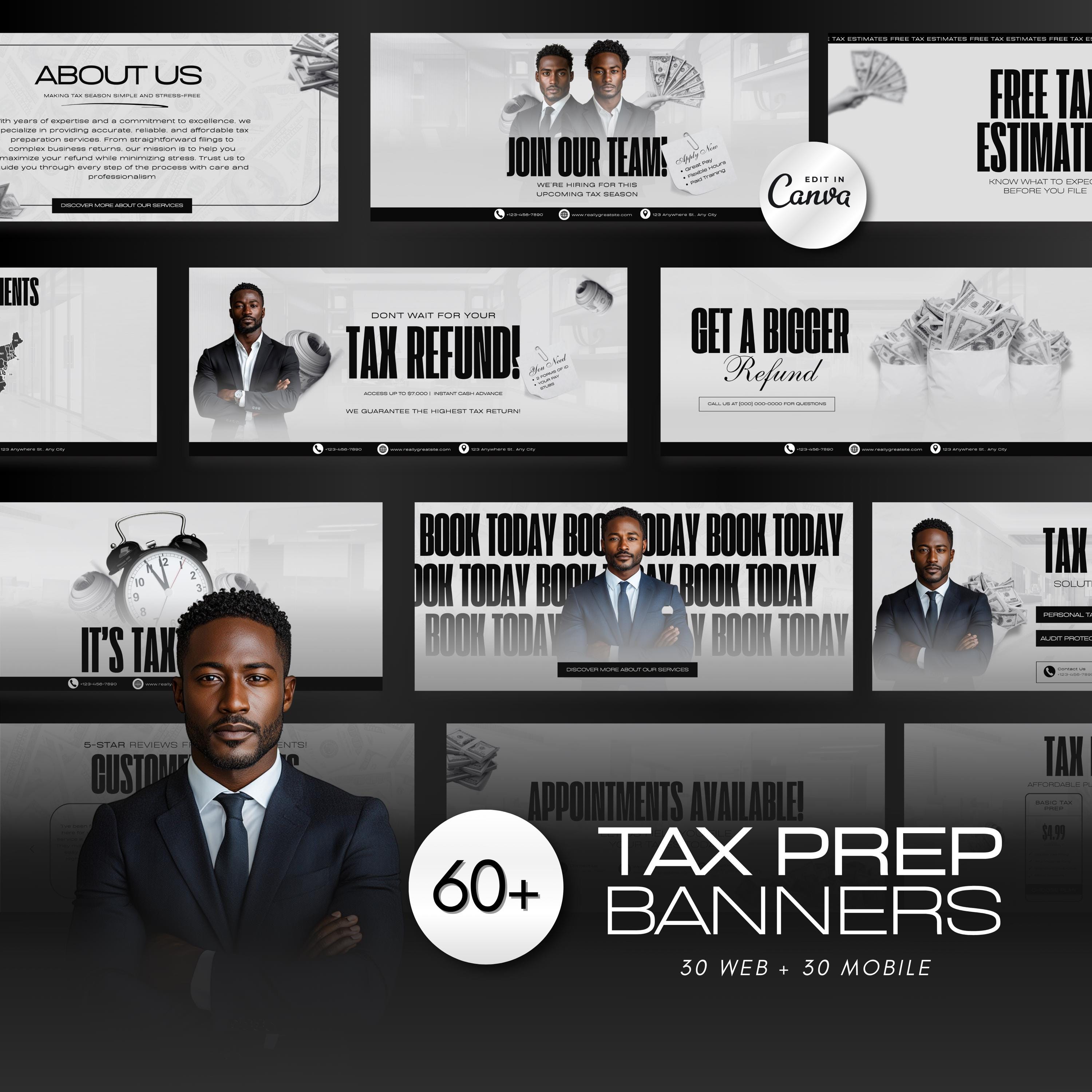 Tax Prep Banner Canva Template, Accountant Website and Mobile Banners ...
