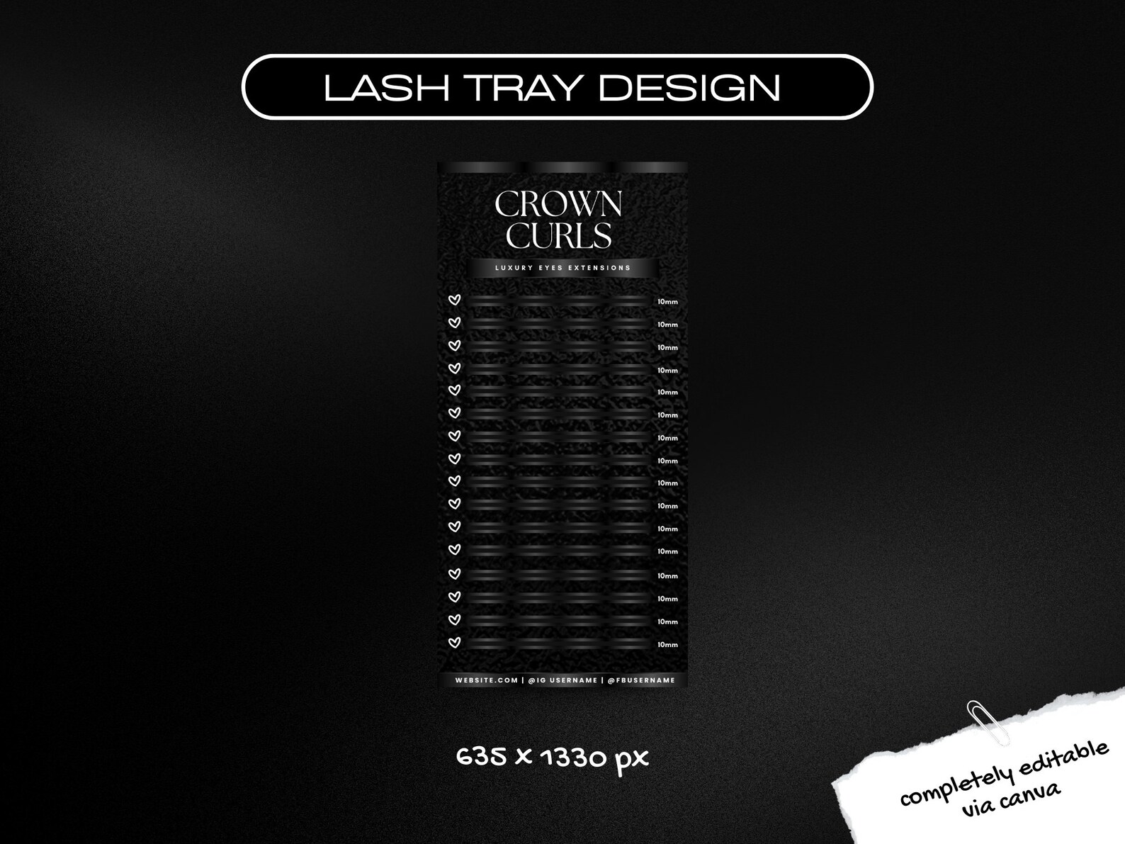 Editable Lash Tray Template | Lash Tech Branding Design | Eyelash Tray ...