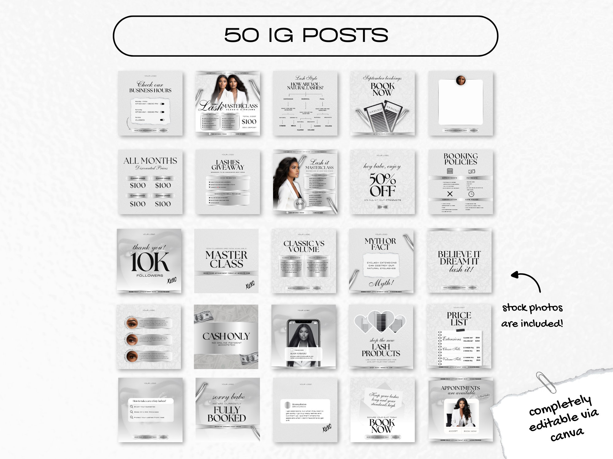 50 Lash Tech Templates IG Posts Branding Kit Extensions Social Media ...