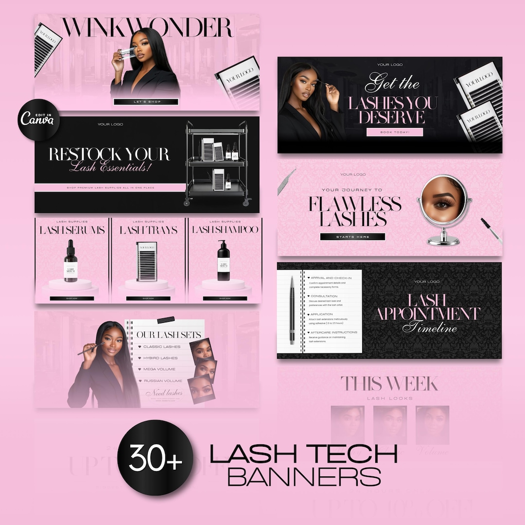 30 Lash Tech Web Banners Bundle | Lash Artists Website Banner Pack ...