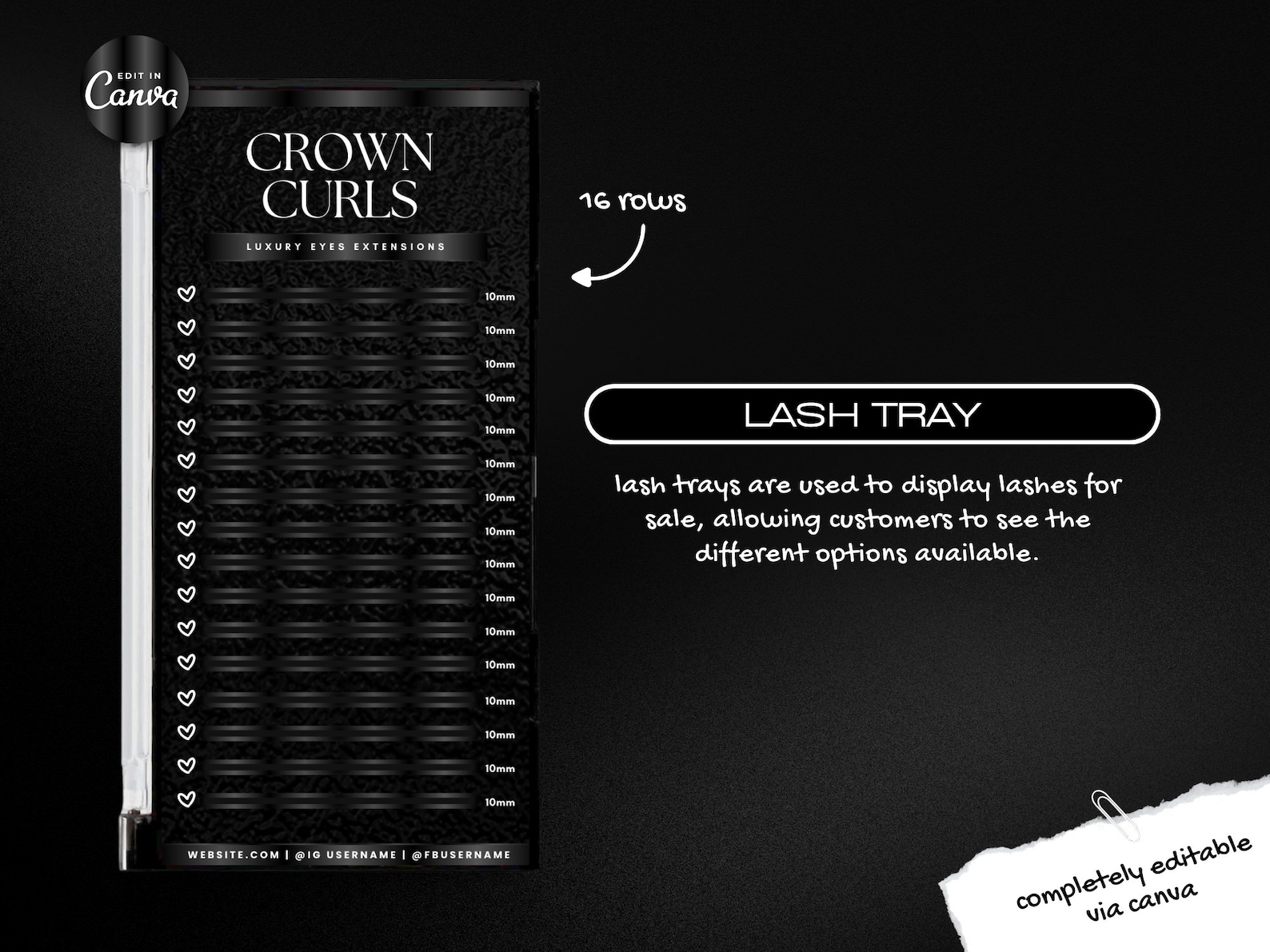 Editable Lash Tray Template | Lash Tech Branding Design | Eyelash Tray ...