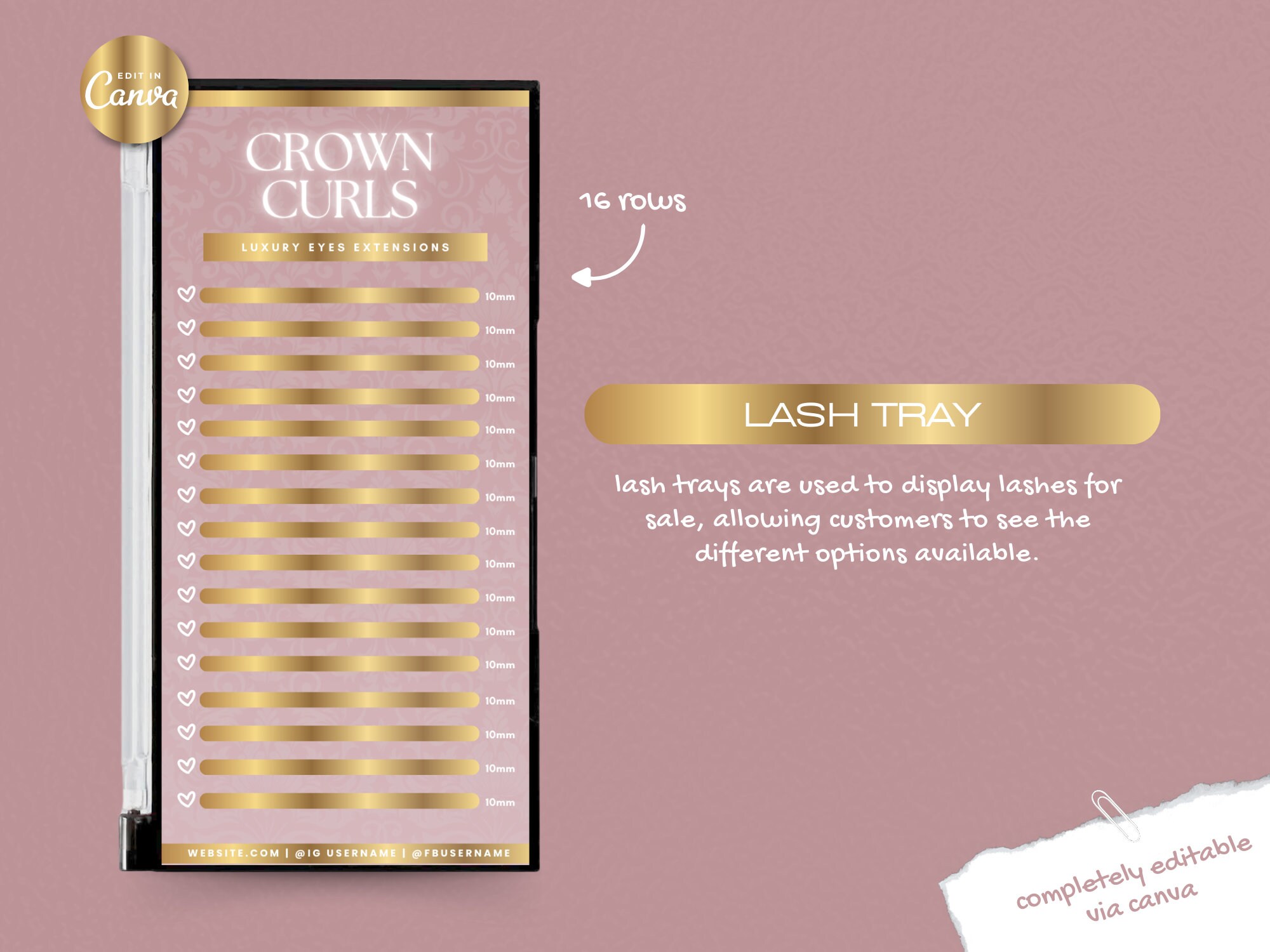 Editable Lash Tray Template | Eyelash Packaging Canva Design | Lash ...