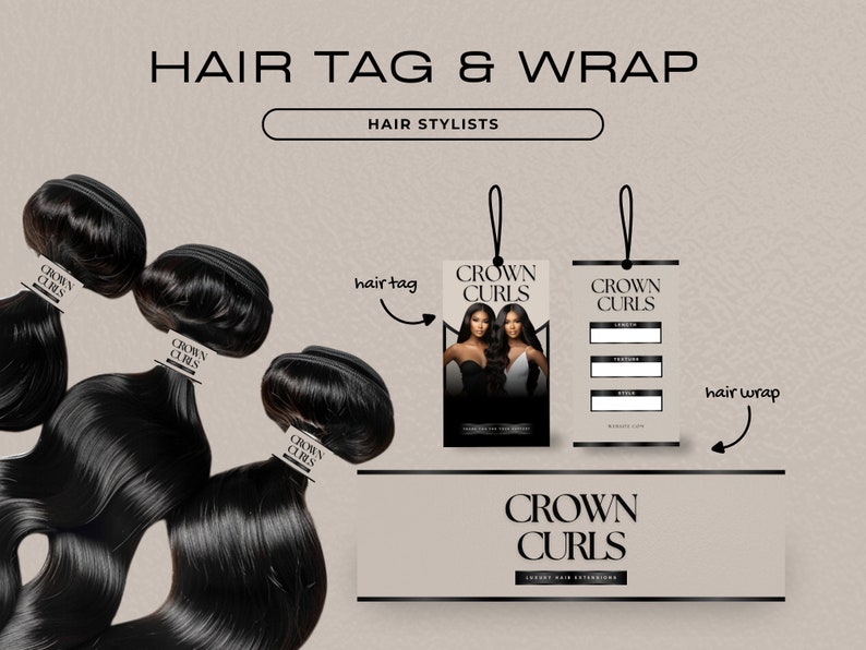 Hair Extension Tags and Wraps Templates Hair Business Branding Canva ...