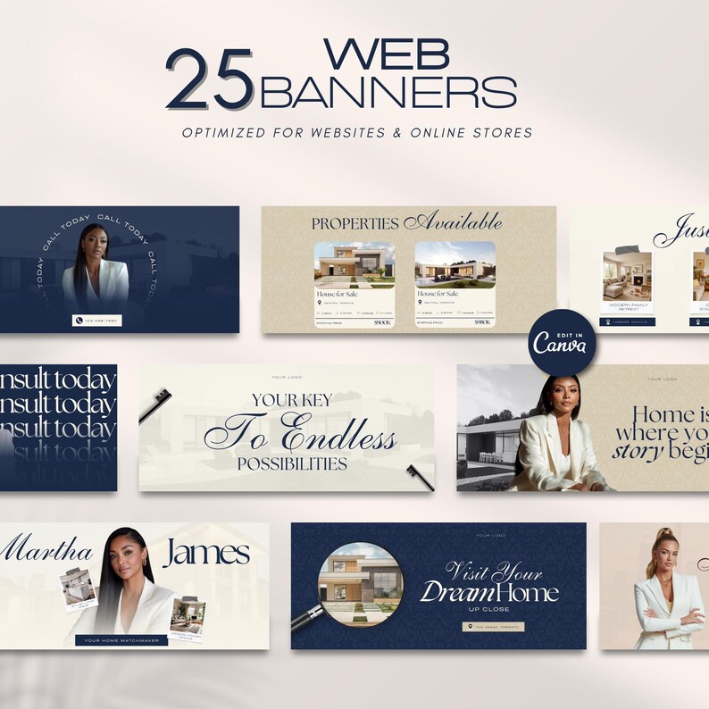 Real Estate Canva Banners, Realtor Marketing Website Kit, Property ...