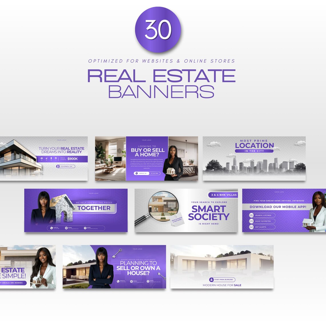 Real Estate Marketing Banner Kit, 30 Editable Canva Realtor Banners ...