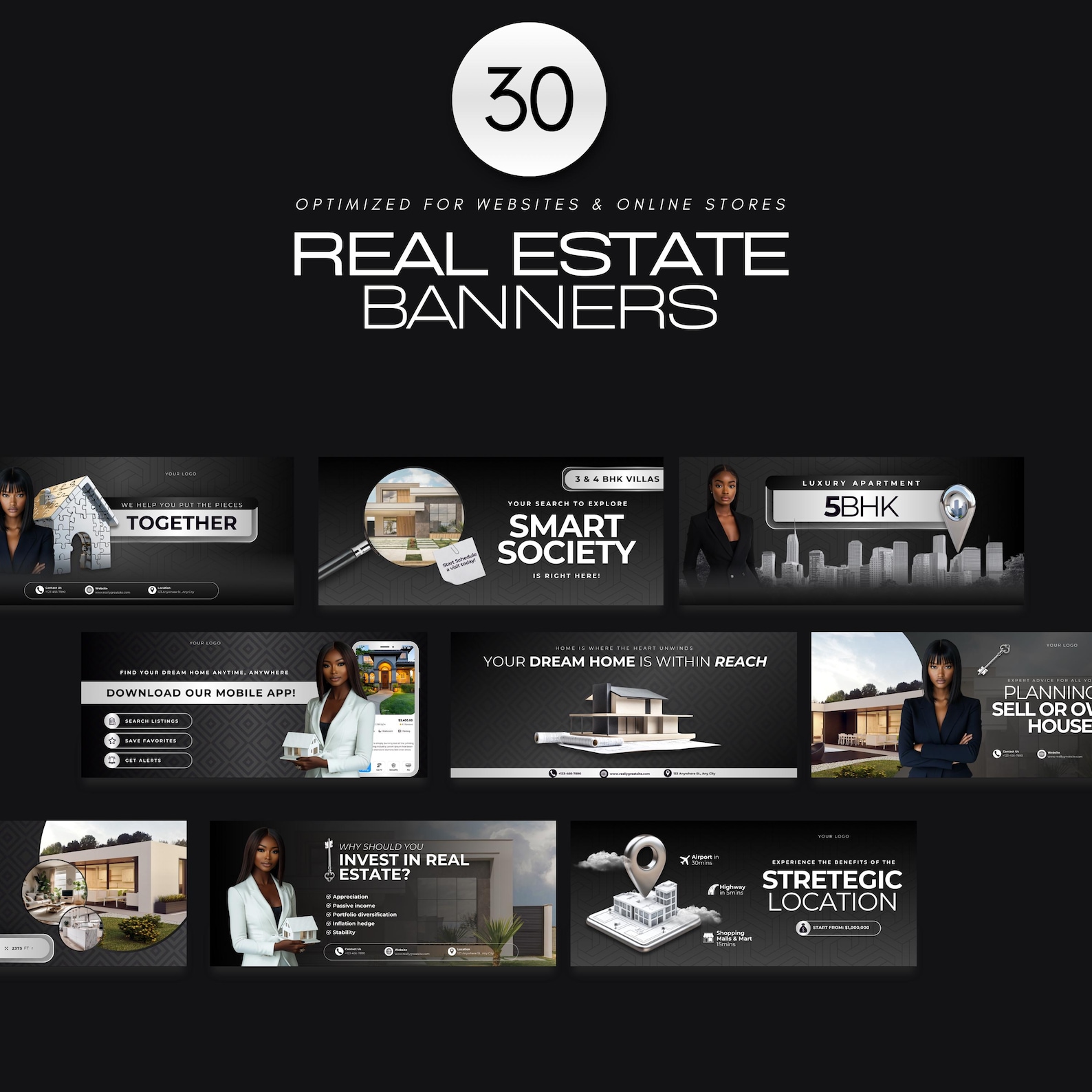Realtor Banner Templates, Real Estate Canva Marketing Banners, Editable ...