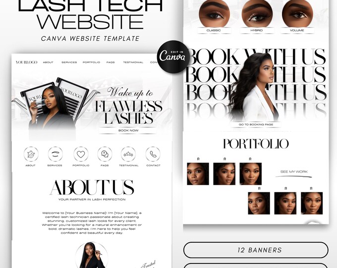 Lash Tech Website Template, Editable Canva Web Banners & Link in Bio ...