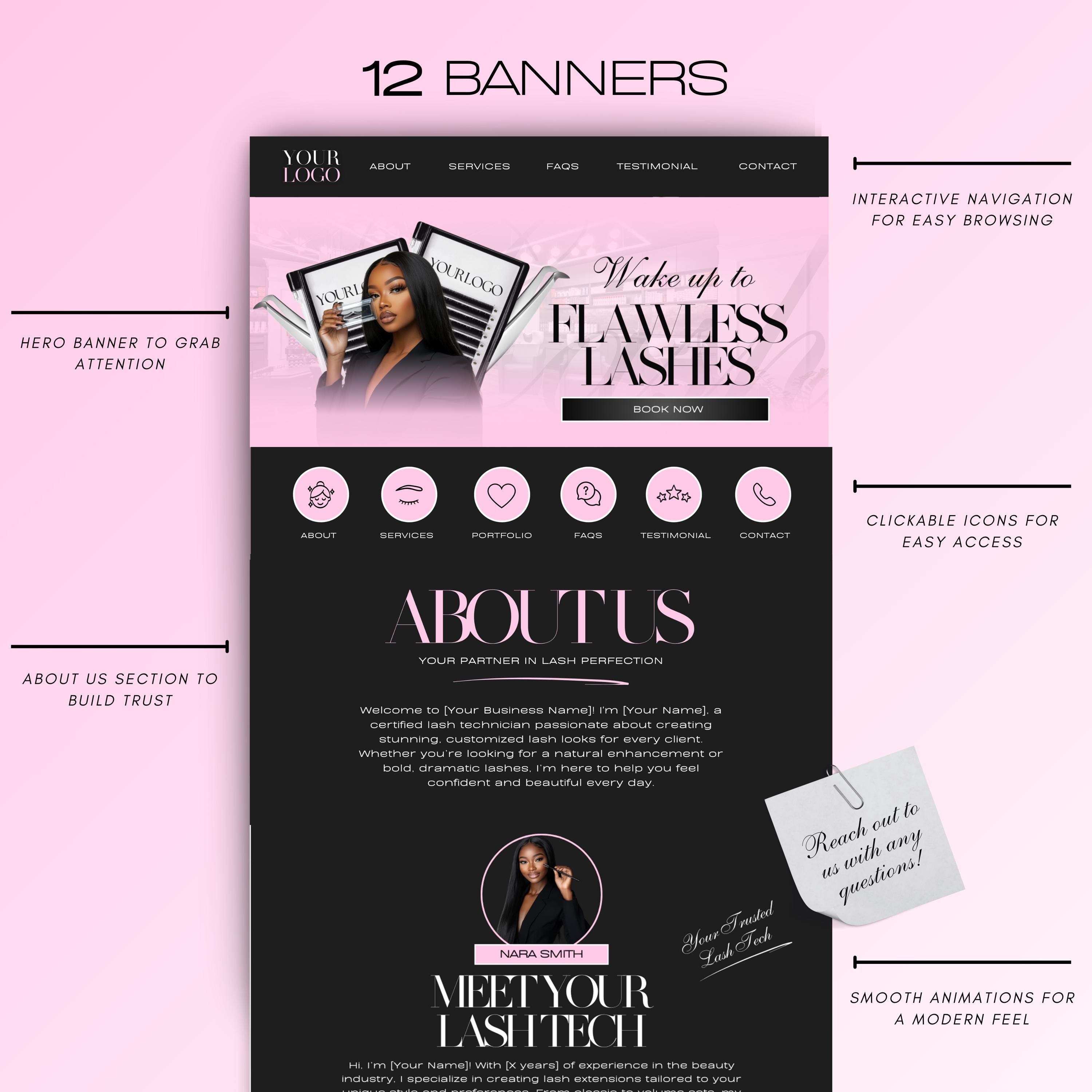 Lash Tech Website Template, Lash Link in Bio, Eyelash Extension Web ...