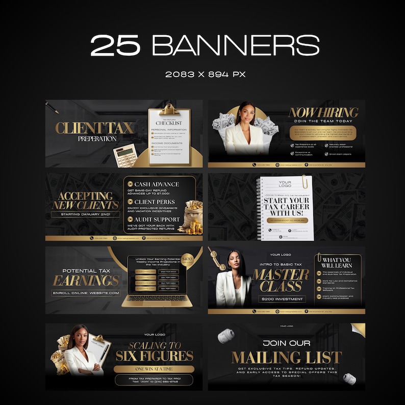 Tax Prep Banner, Luxury Tax Season Website Banners, Canva Template Kit ...
