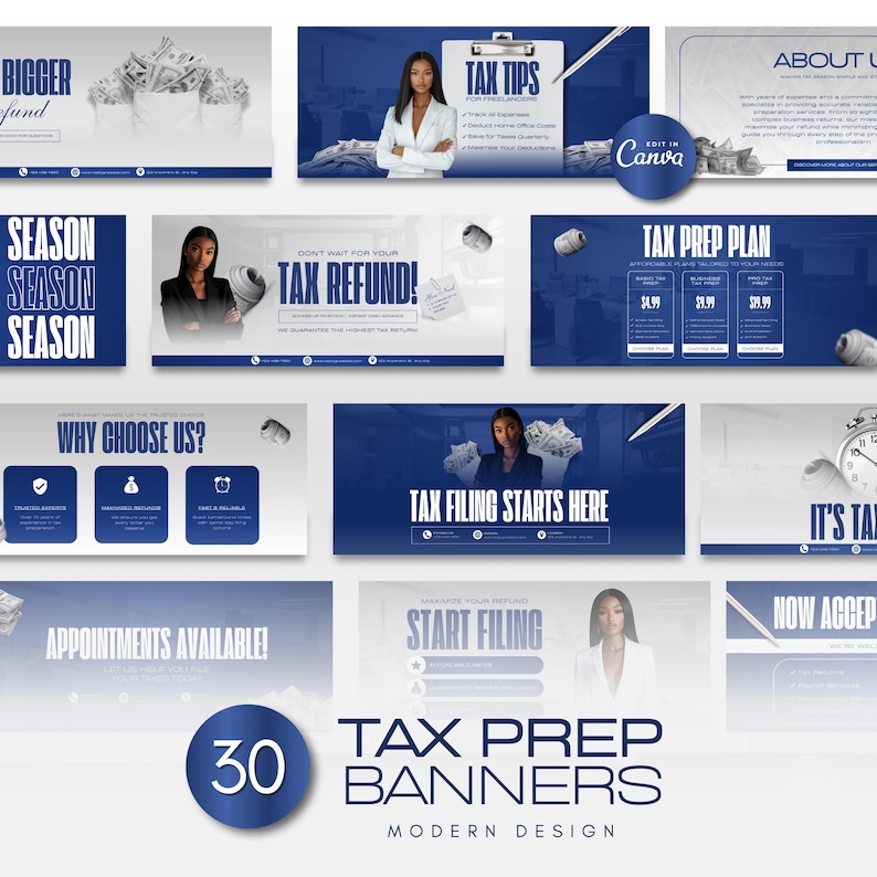 Tax Prep Banner Canva Template, Blue Accountant Website Web Banners ...