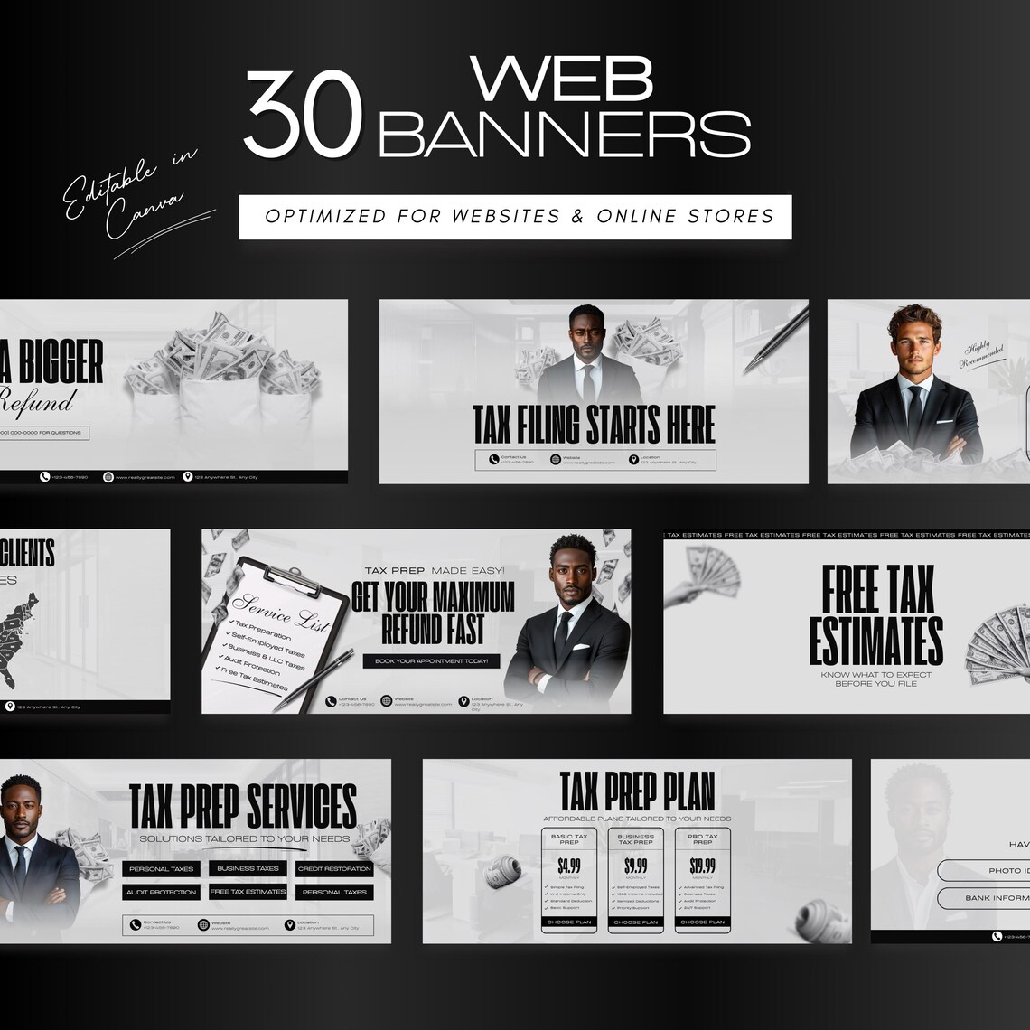 Tax Prep Banner Canva Template, Accountant Website and Mobile Banners ...