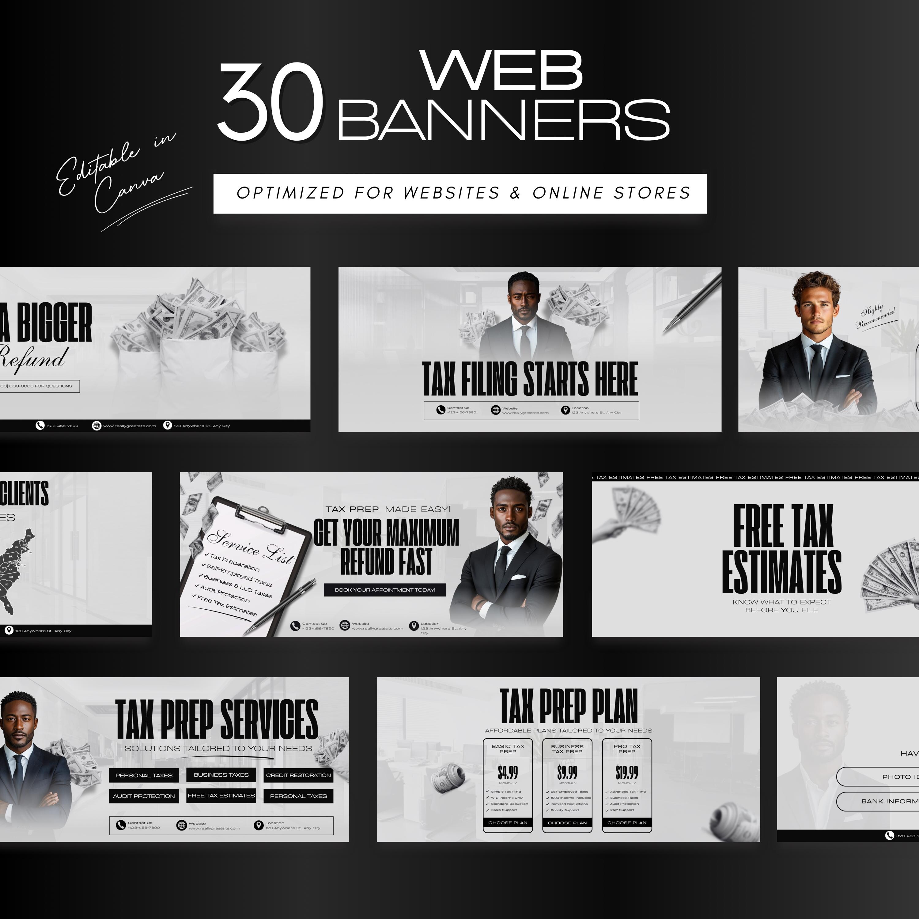 Tax Prep Banner Canva Template, Accountant Website and Mobile Banners ...