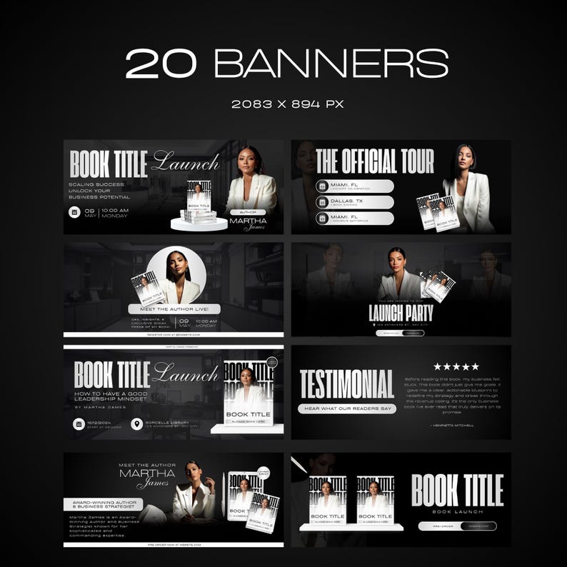 20-in-1 Editable Author Launch Banners | Customizable Canva Templates ...