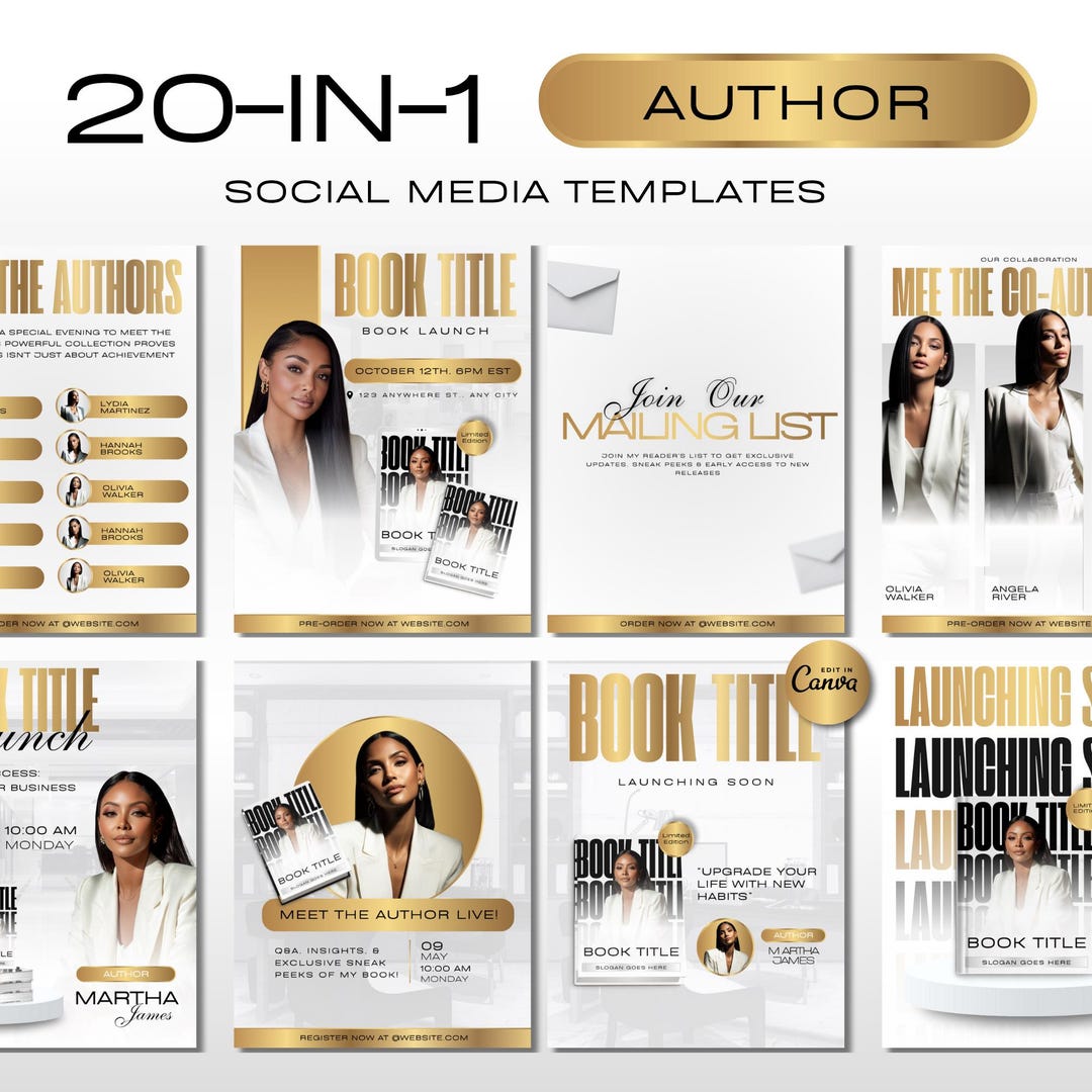 Book Launch 20-in-1, Deep Gold Social Media Kit, Author Promo Graphics ...