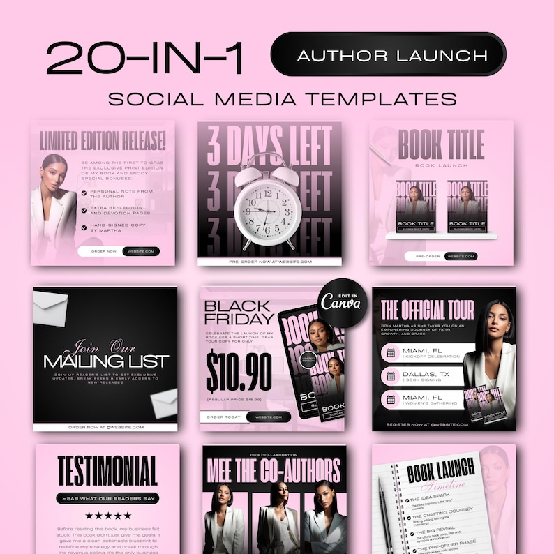 20-in-1 Editable Author Launch Bundle | Customizable Canva Templates ...