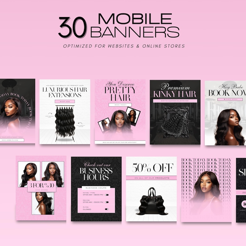 70 Hair Web Banners Bundle Hair Stylists Website Banner Pack Hair ...