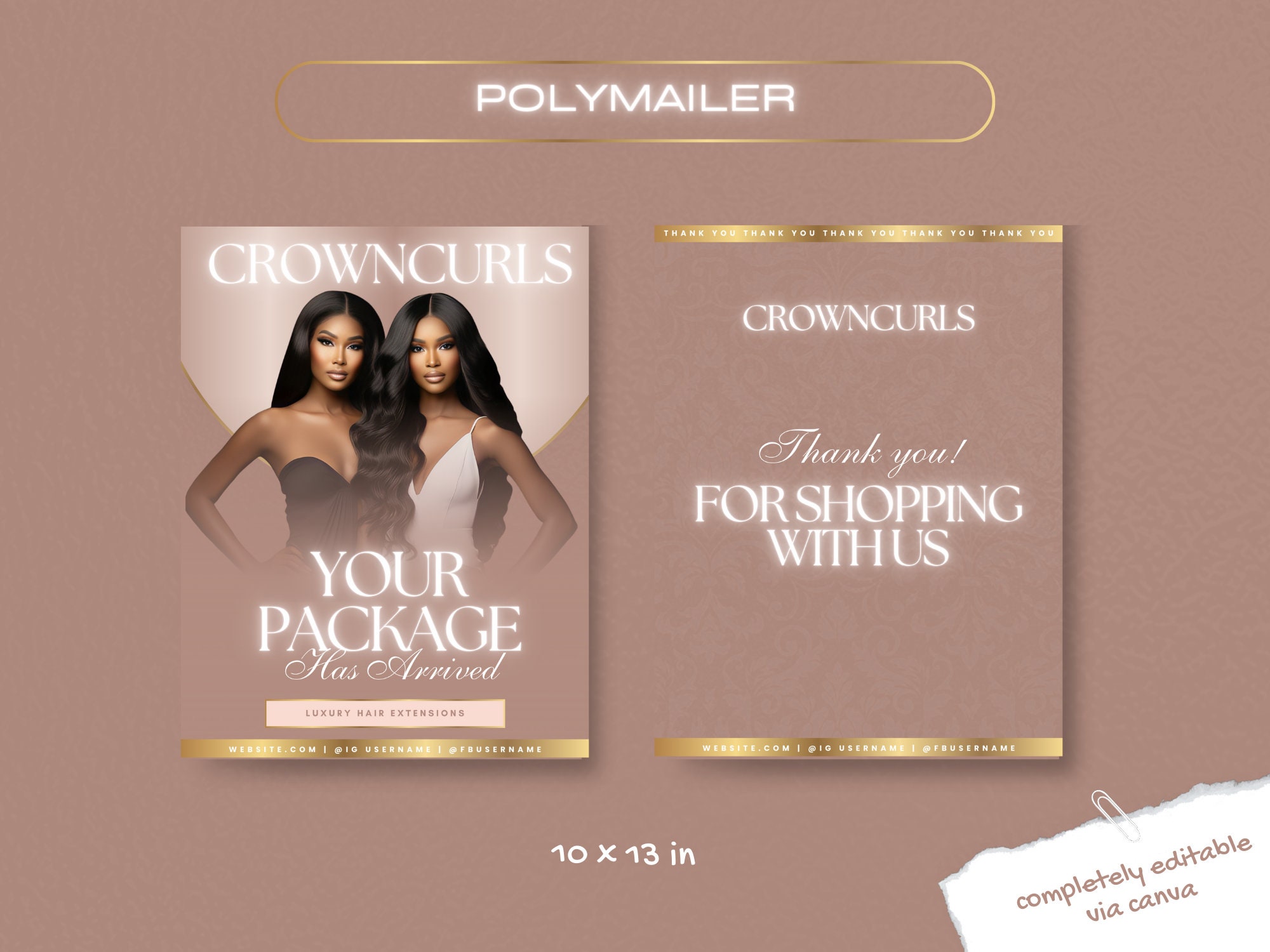 Wig Polymailer Box Design | Lace Front & Bundles Box Packaging Design | DIY Editable in Canva ...