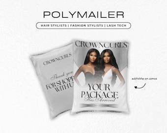 Wig Polymailer Box Design Lace Front & Bundles Box Packaging Design DIY Editable in Canva ...