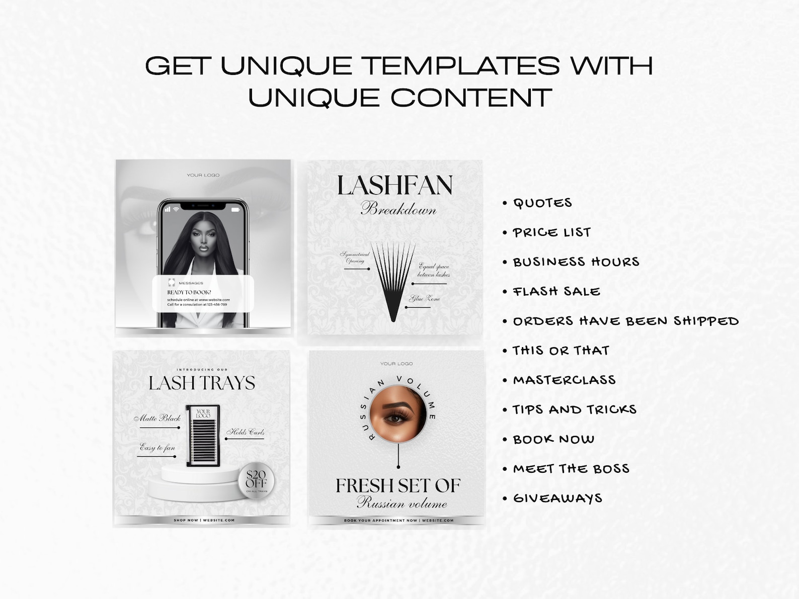 50 Lash Tech Templates IG Posts Branding Kit Extensions Social Media ...