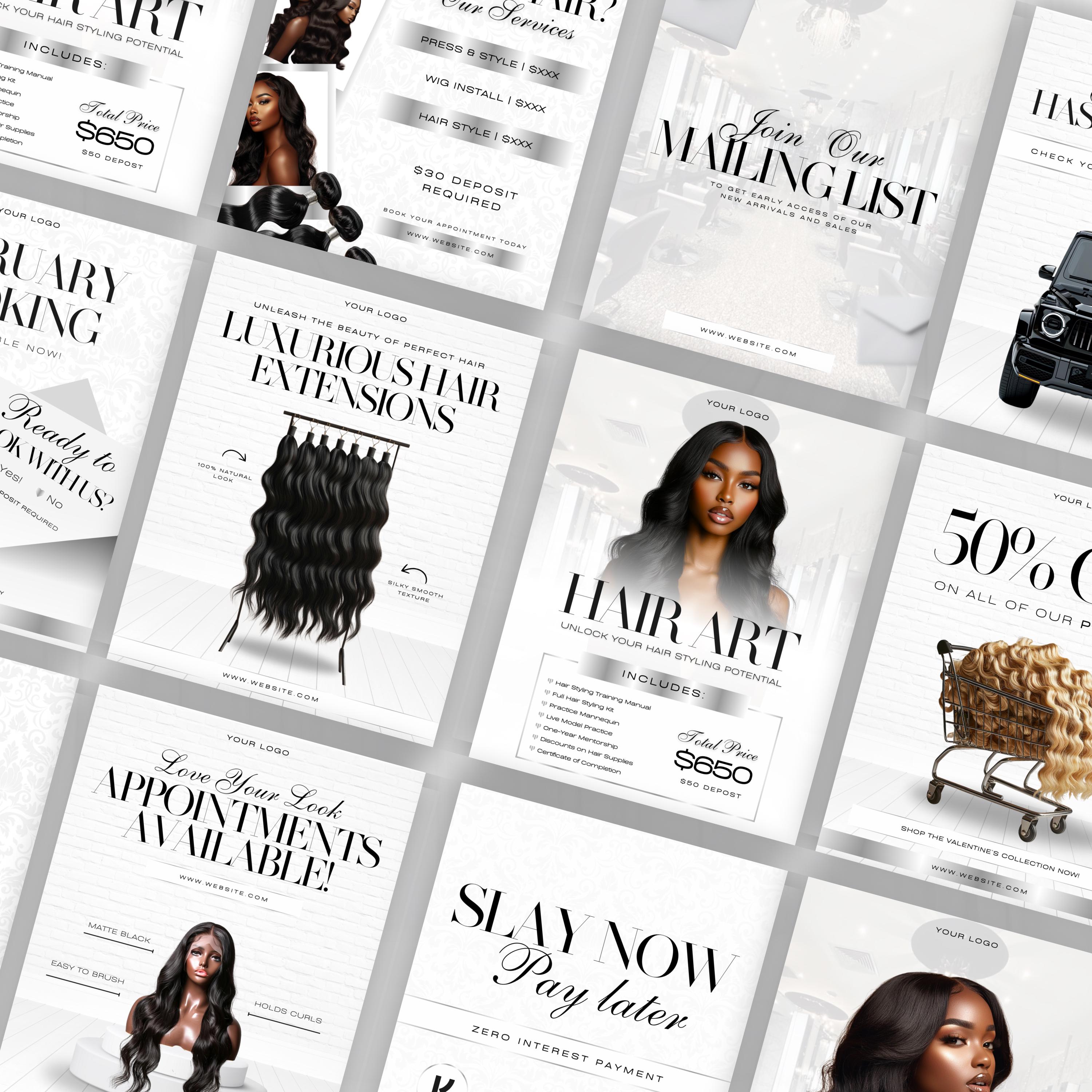 30 Luxury Hairstylist Flyers, Hair Extension Templates, Editable Canva ...