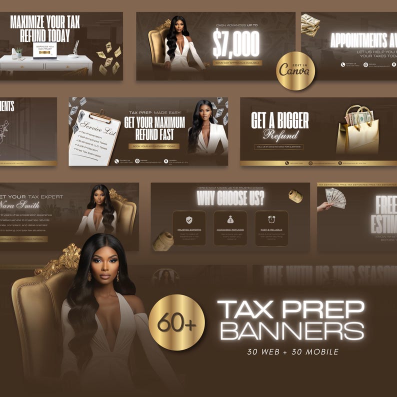 60+ Tax Service Banner Templates, Tax Prep & Accountant Website Canva ...