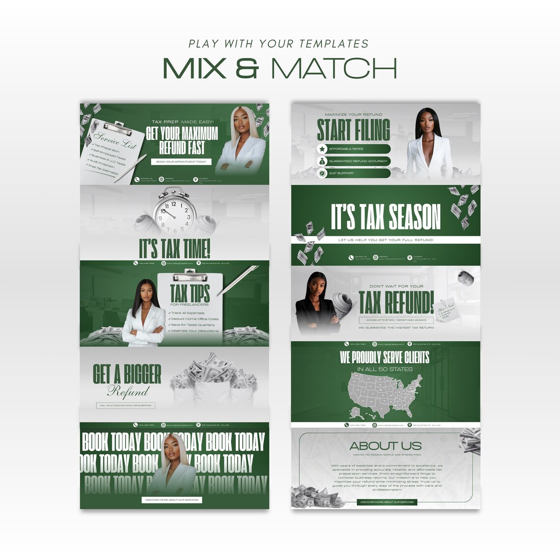 Tax Prep Banners Template, Modern Accountant Marketing Kit (canva ...