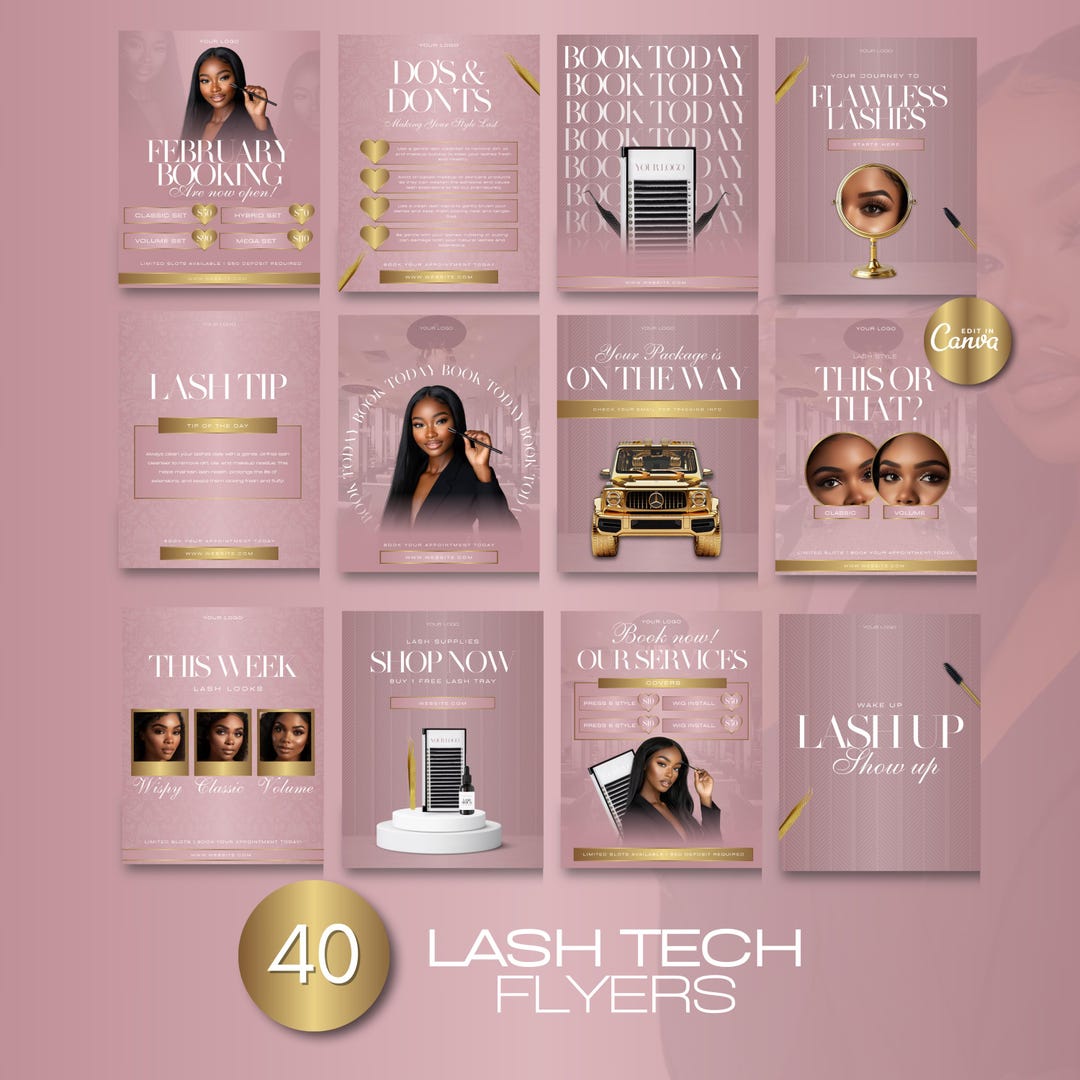 40 Lash Tech Flyers | Lash Artist Canva Templates | Lash Flyers | Lash ...
