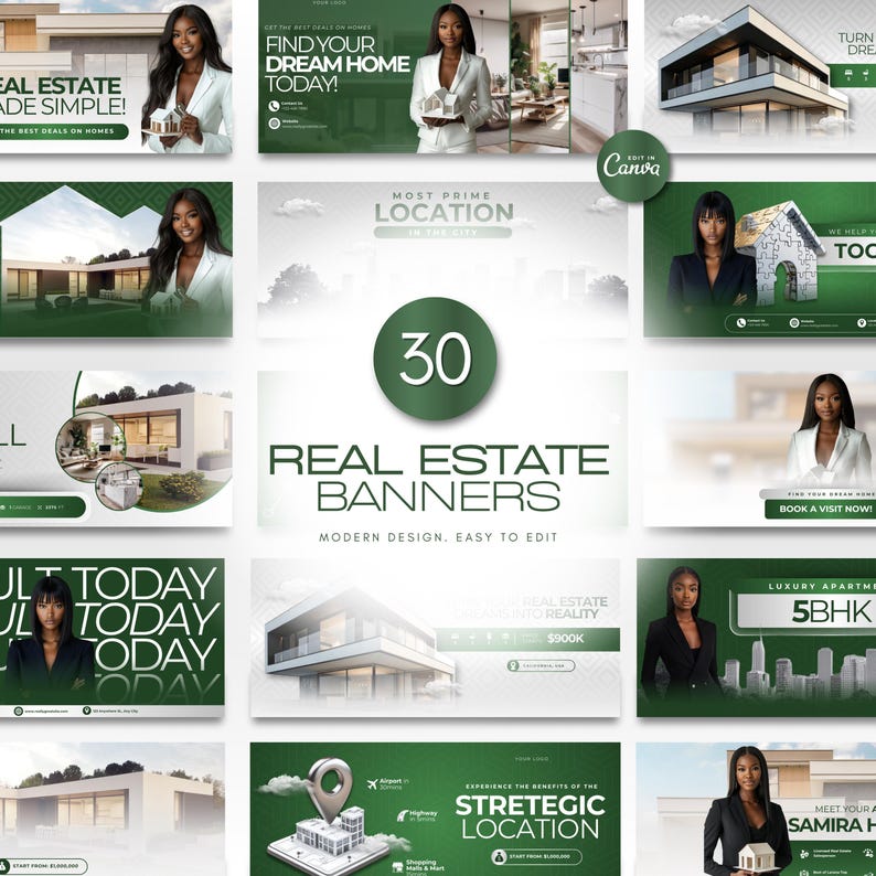 Real Estate Canva Banners, 30 Property Listing Templates, Realtor ...