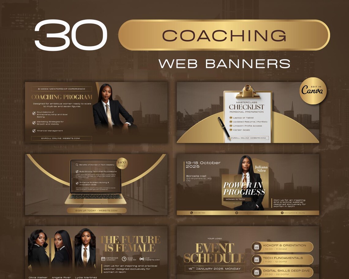 Coaching Web Banners Templates, Canva Banners Bundle for Masterclass ...