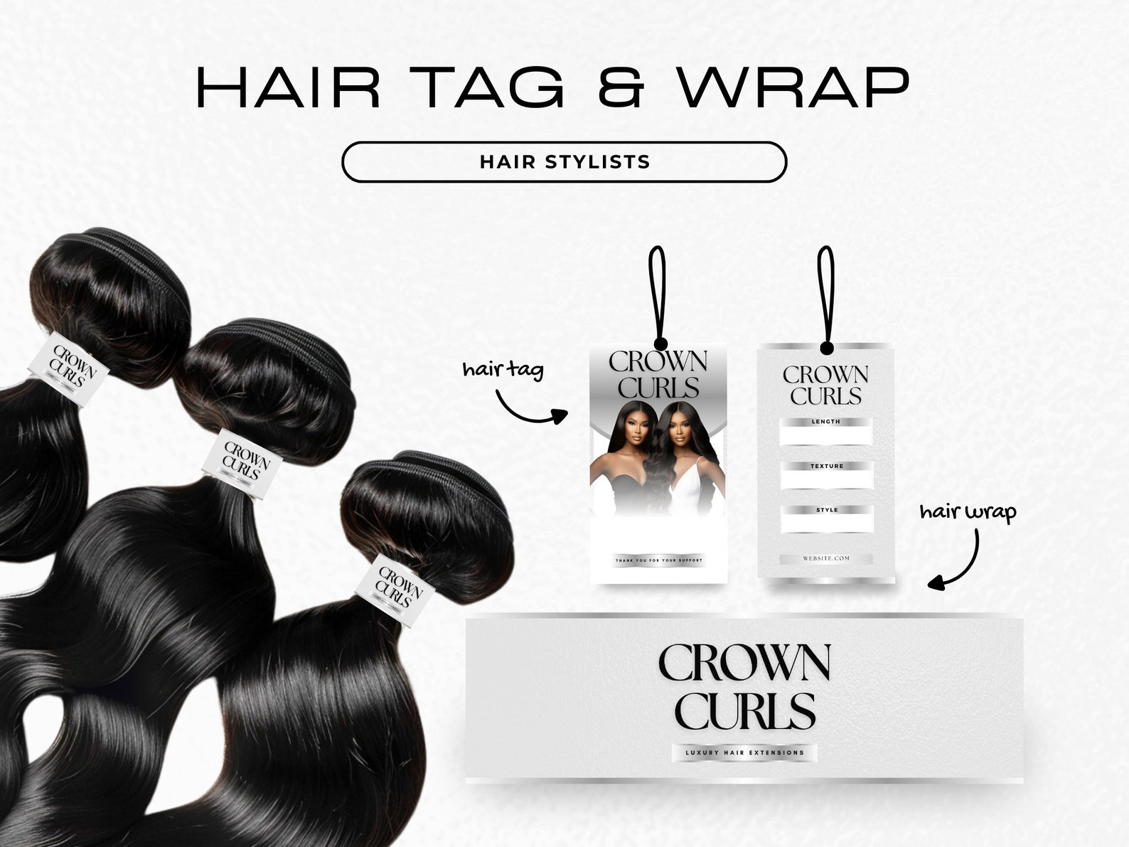Hair Extension Tags and Wraps Templates Hair Business Branding Canva ...