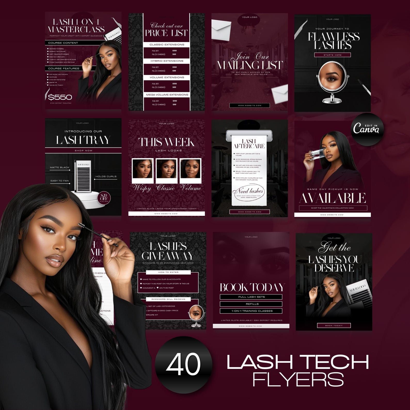 40 Lash Tech Flyers | Lash Artist Canva Templates | Lash Flyers | Lash ...