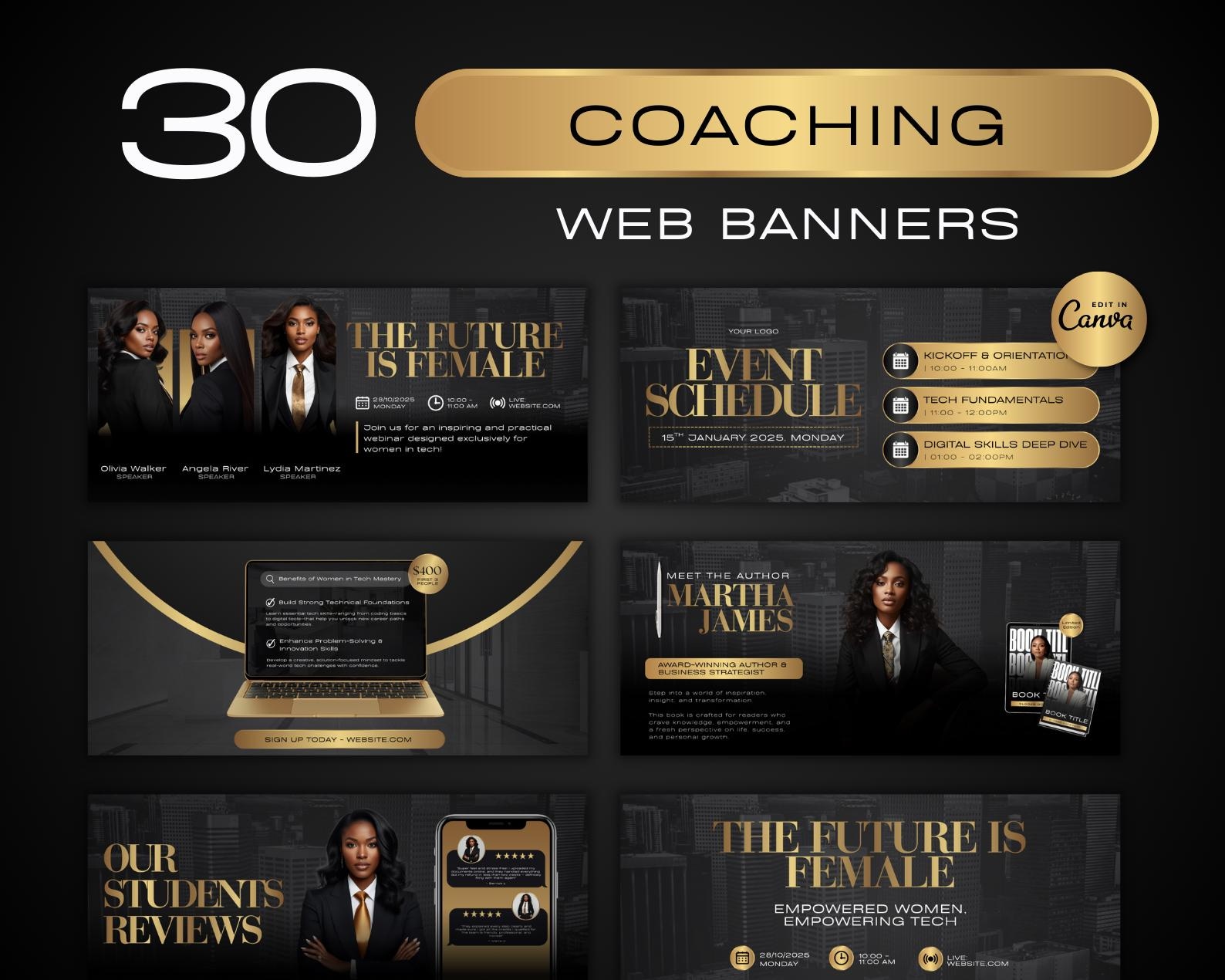 30 Coaching Web Banners Templates, Canva Banners Bundle for Masterclass ...