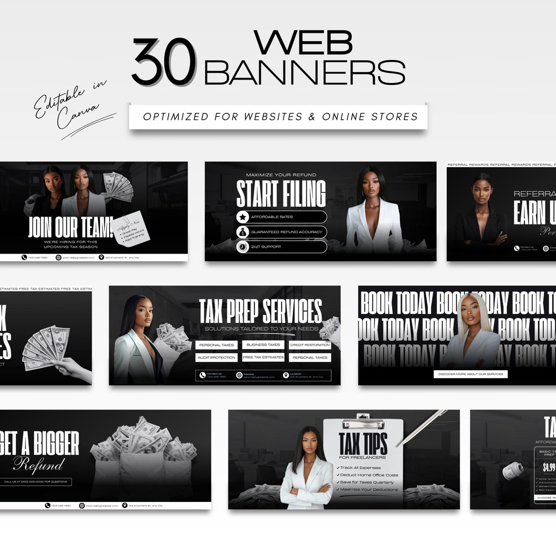 Tax Prep Banner, Black and White Website Banners, Canva Accountant ...