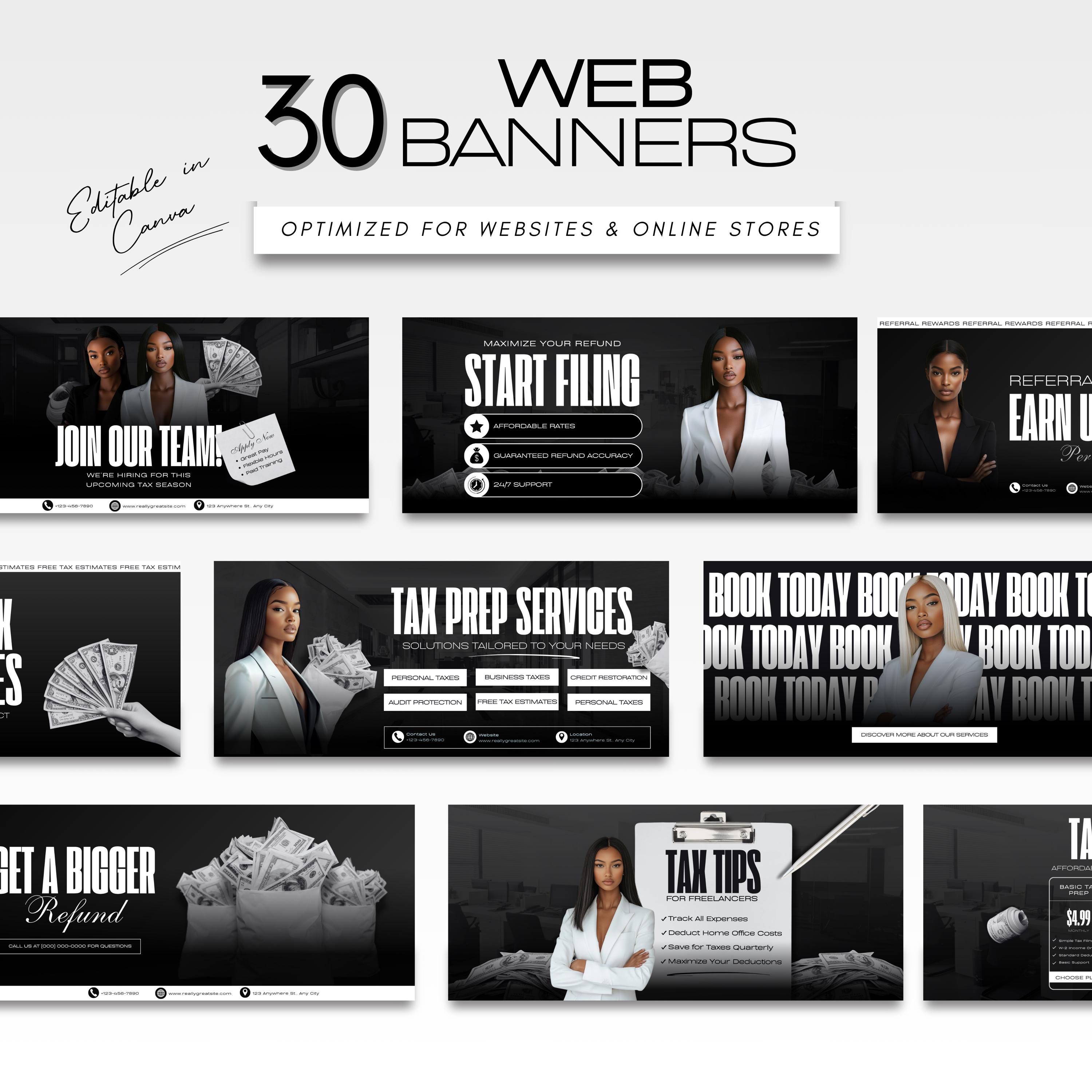 Tax Prep Banner, Black and White Website Banners, Canva Accountant ...