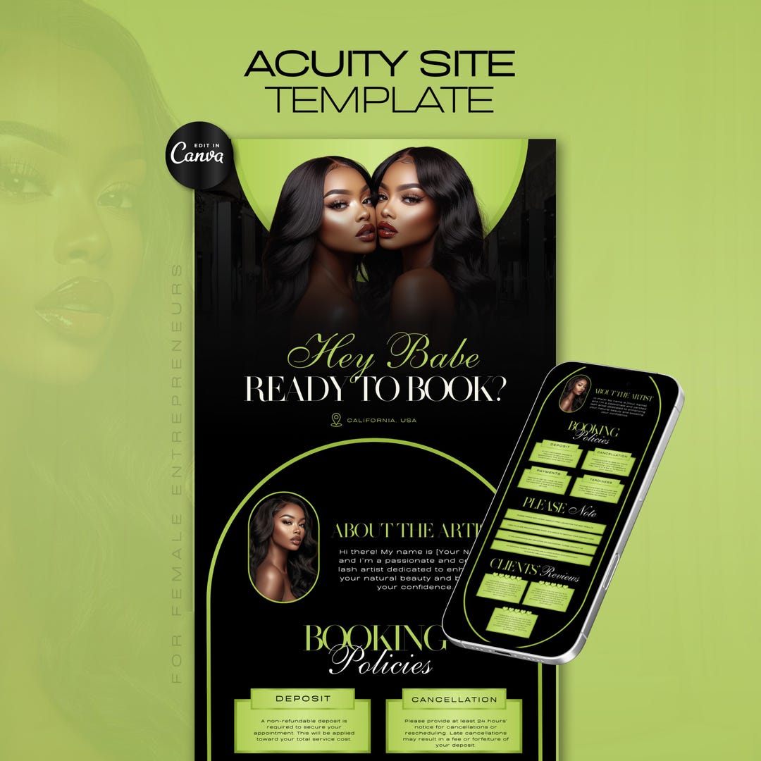 Neon Green Acuity Scheduling Template, Hair Stylist Booking Site (canva ...