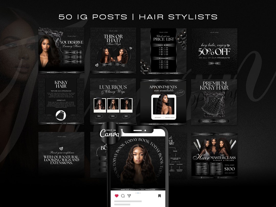 50 Hair Content Templates | Hair Business Branding | Canva Editable ...