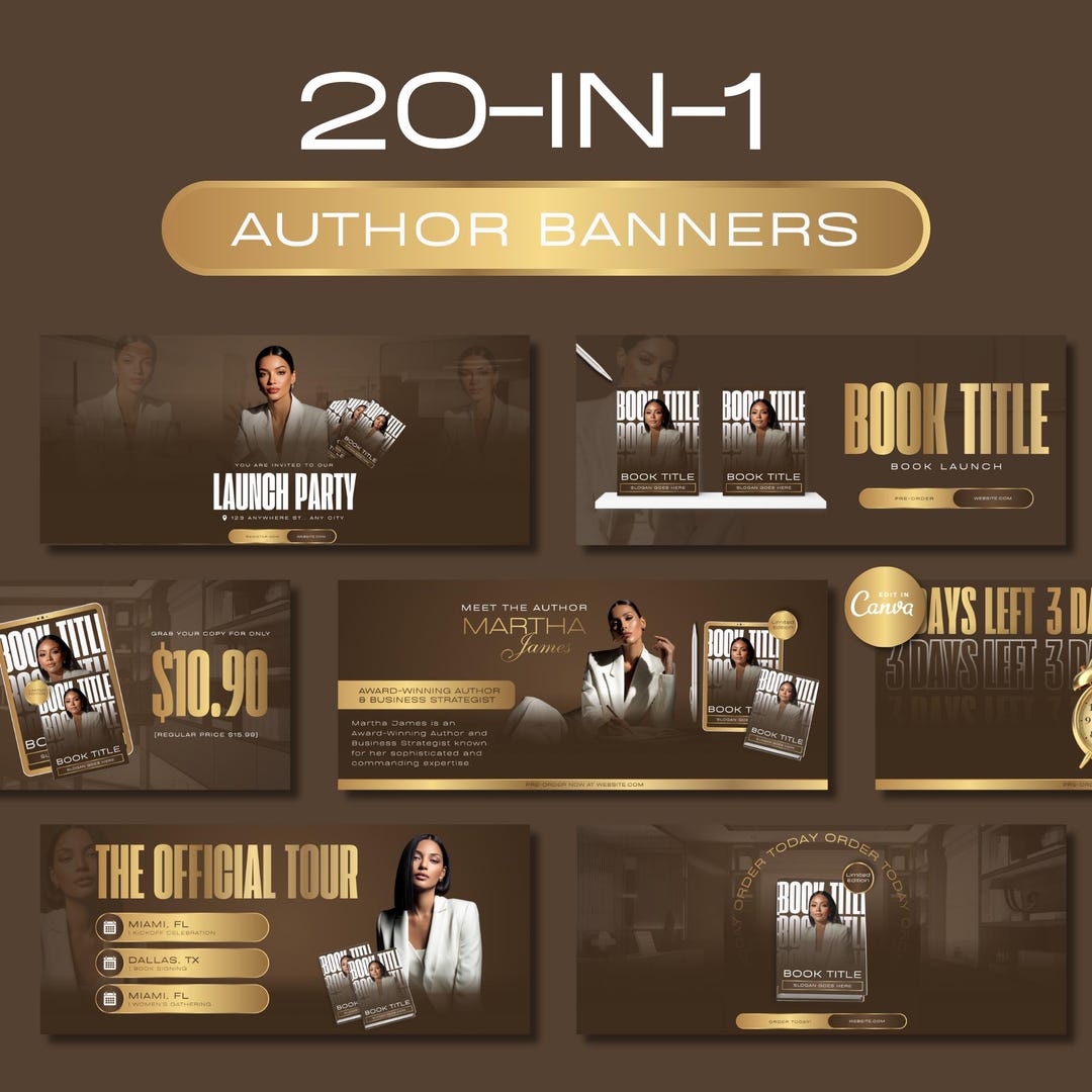 20-in-1 Editable Author Launch Banners | Customizable Canva Templates ...
