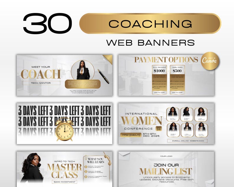 30 Coaching Web Banners Templates, Canva Banners Bundle for Masterclass ...