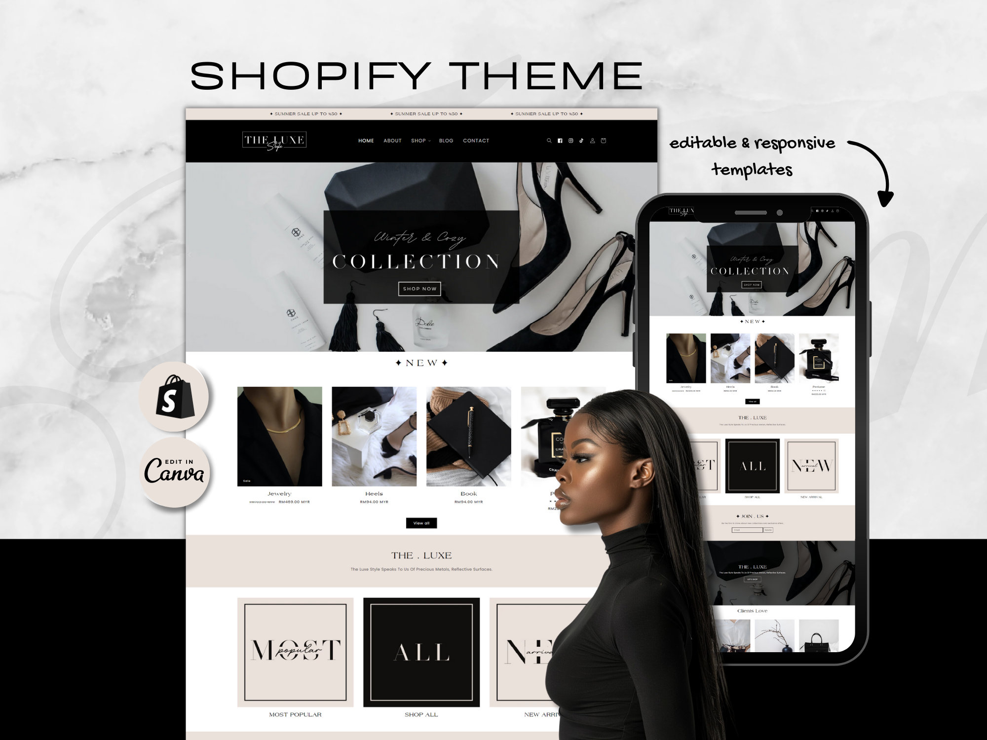 Shopify Theme Black and White Minimal Shopify Website Design Shopify ...