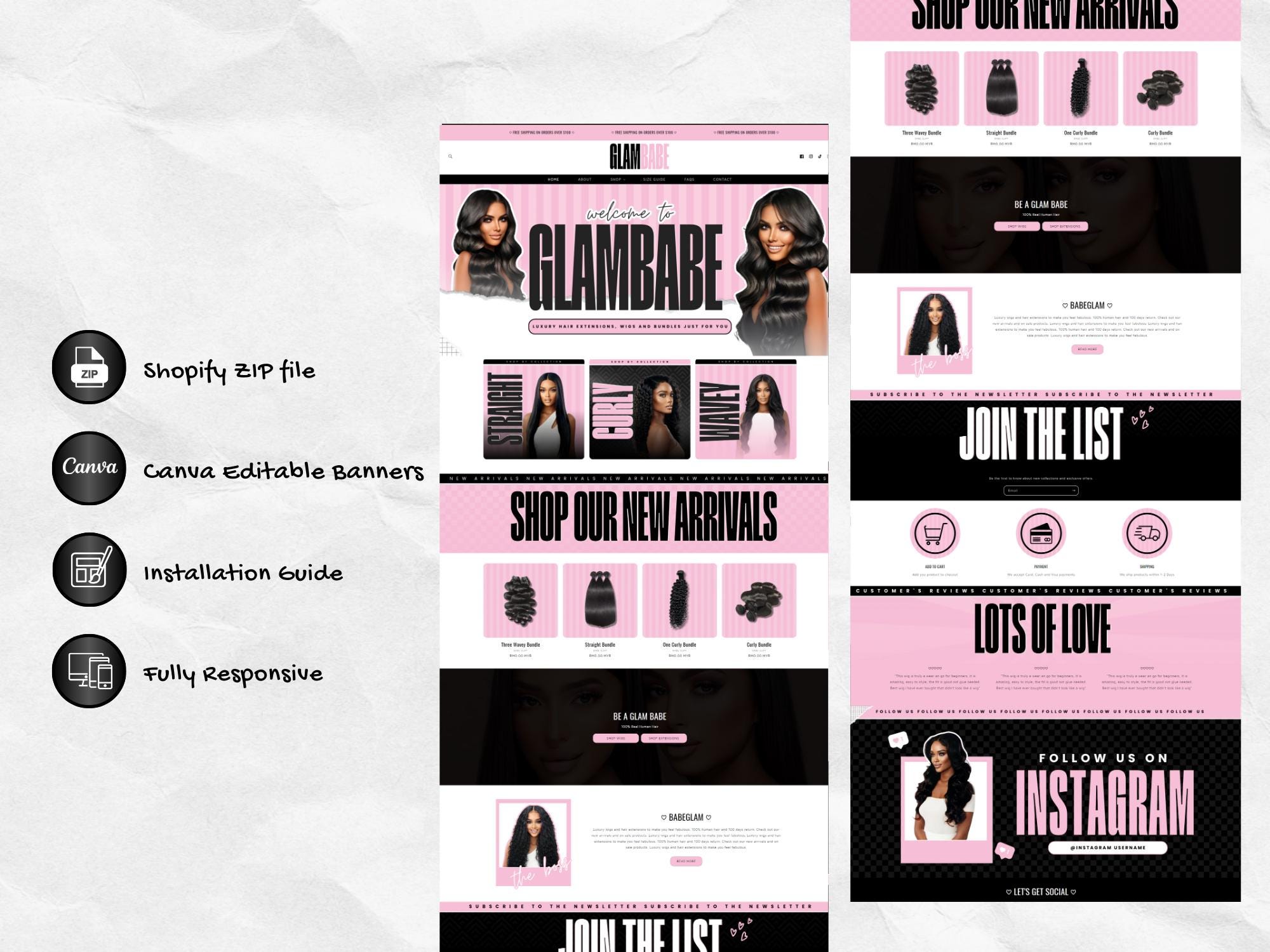 Hair Extension Shopify Theme, Wig Shop Website Template, Beauty Supply ...