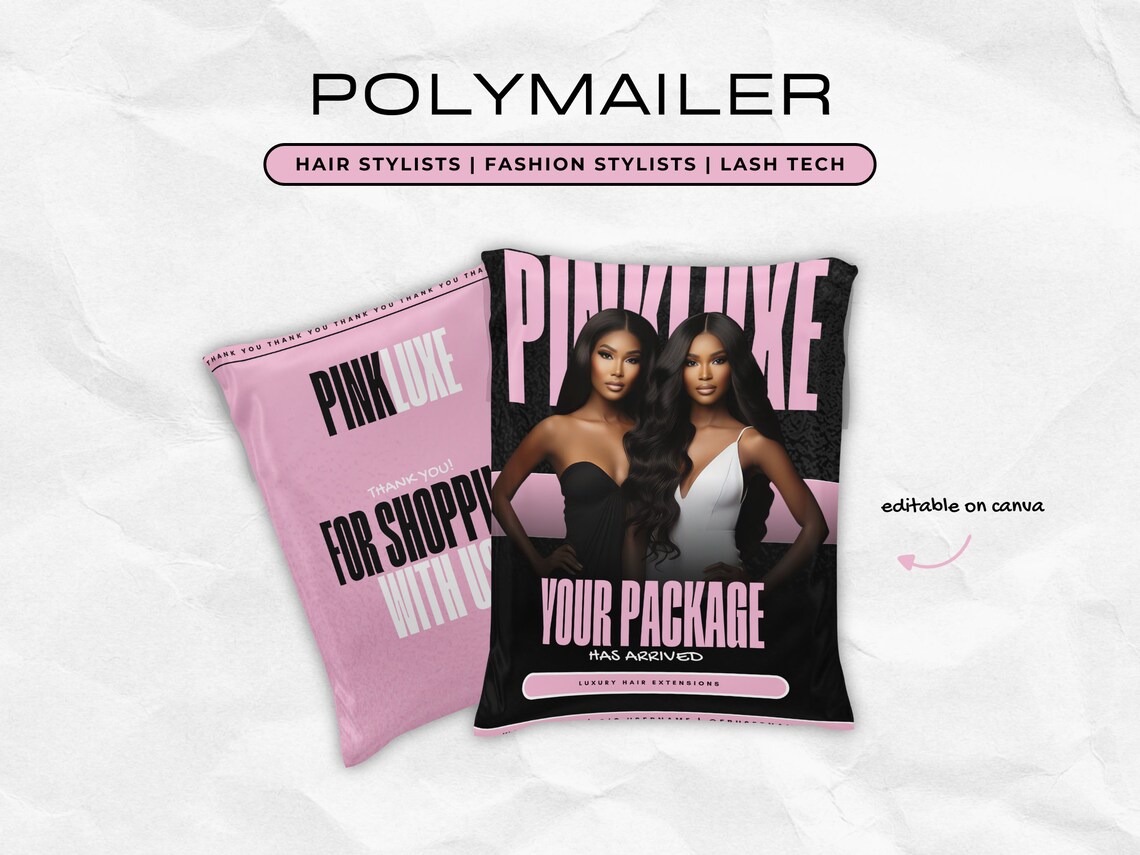 Wig Polymailer Box Design | Lace Front & Bundles Box Packaging Design | DIY Editable in Canva ...
