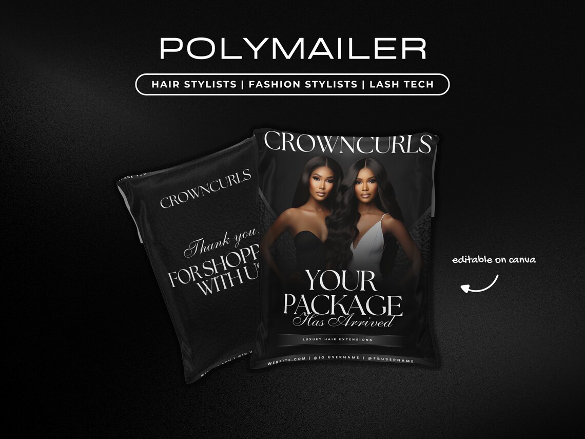 Wig Polymailer Box Design | Lace Front & Bundles Box Packaging Design | DIY Editable in Canva ...