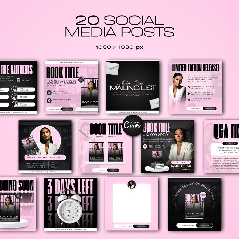 20-in-1 Editable Author Launch Bundle | Customizable Canva Templates ...