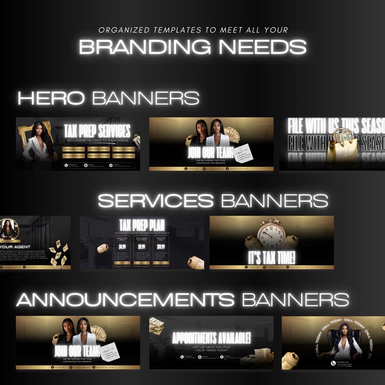 Tax Prep Website Banners, Black & Gold Accountant Service Designs ...
