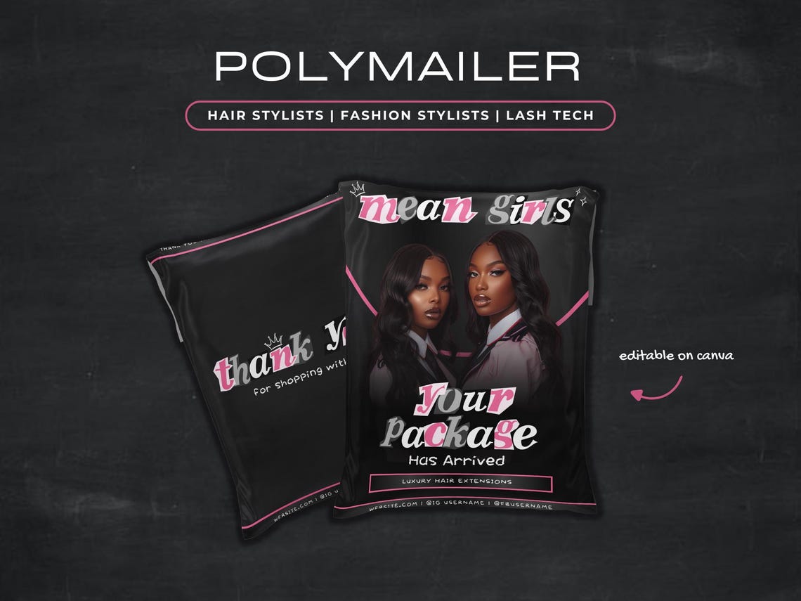 Wig Polymailer Box Design | Lace Front & Bundles Box Packaging Design | DIY Editable in Canva ...