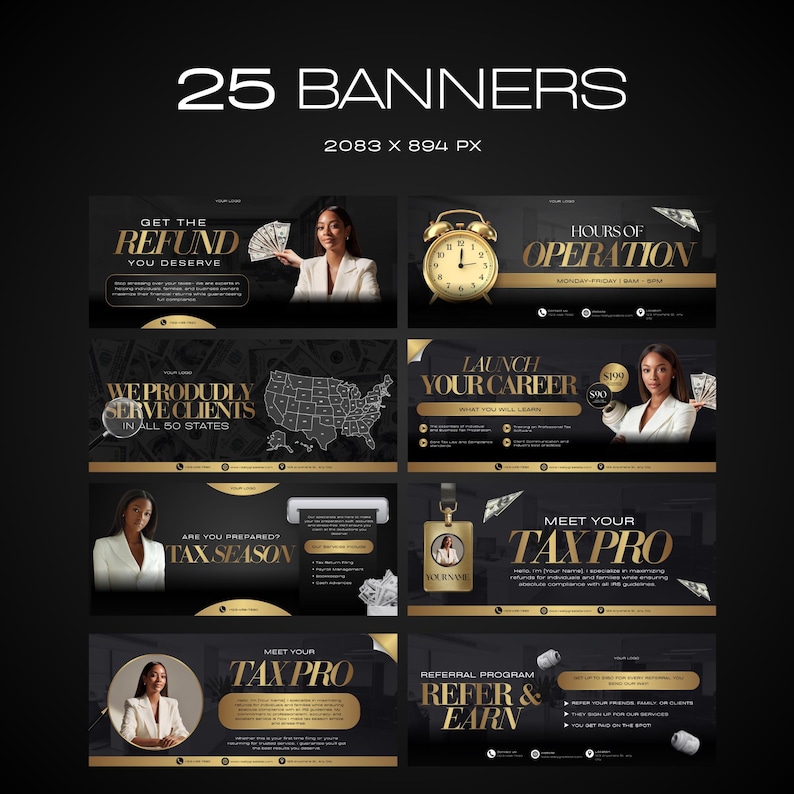 Tax Prep Banner, Luxury Tax Season Website Banners, Canva Template Kit ...