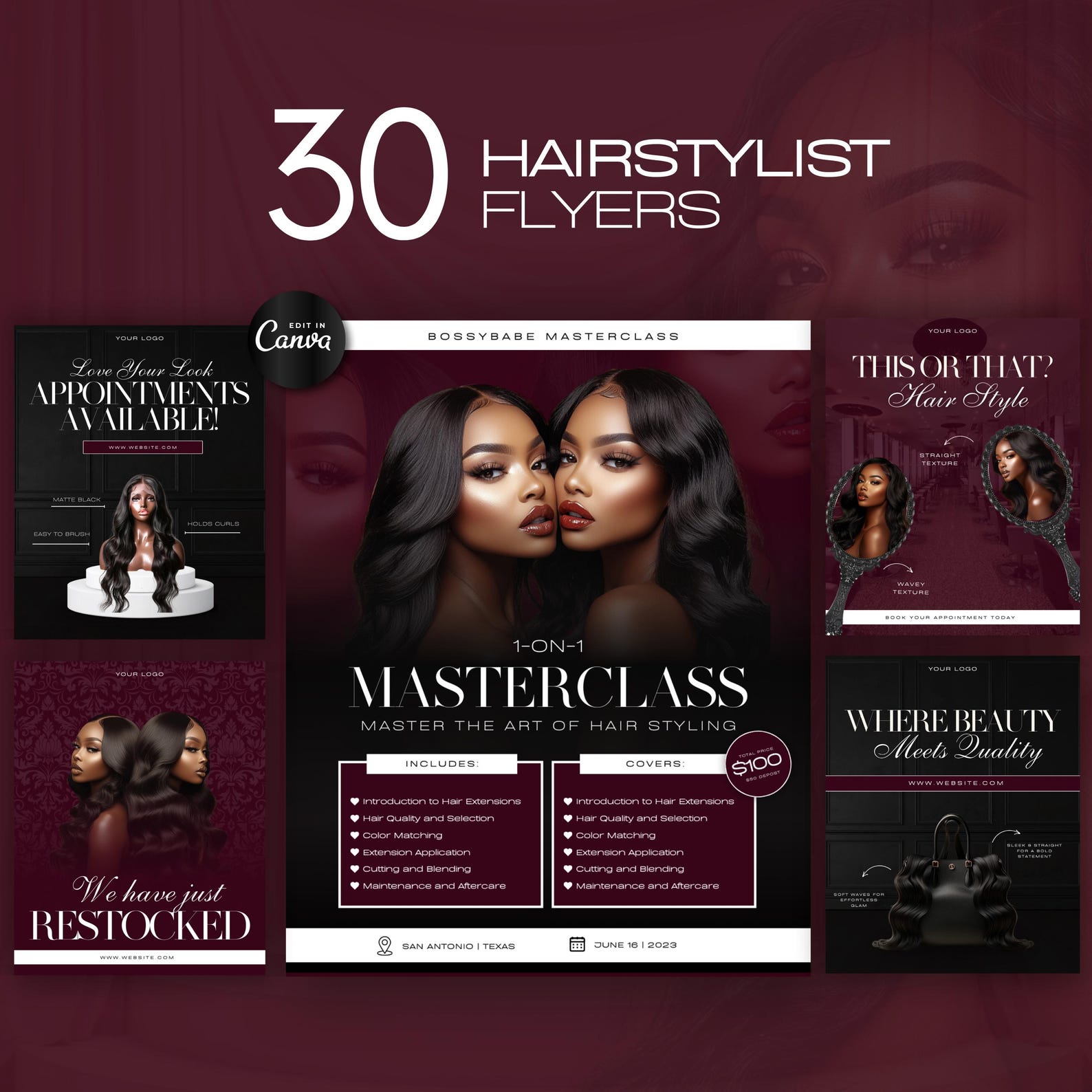 Hair Stylist Instagram Flyer Templates| Luxury Hair Stylist Branding ...