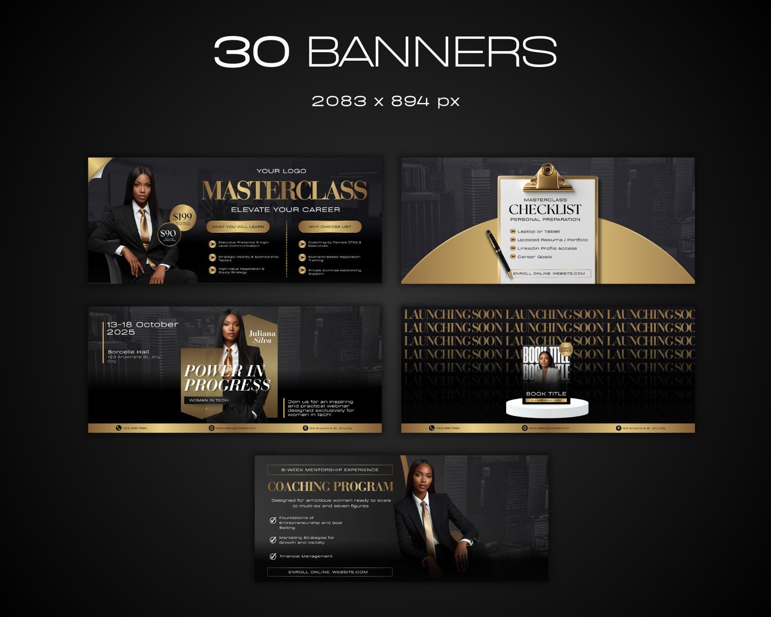 30 Coaching Web Banners Templates, Canva Banners Bundle for Masterclass ...