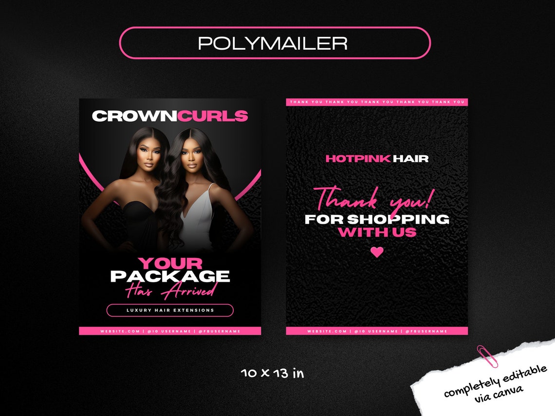 Wig Polymailer Box Design | Lace Front & Bundles Box Packaging Design | DIY Editable in Canva ...
